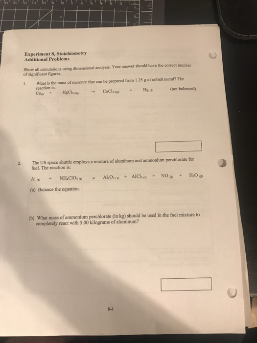 Solved CHEMISTRY 2A Experiment 8, Stoichiometry Report Sheet | Chegg.com