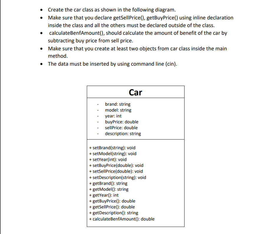 Solved - Create the car class as shown in the following | Chegg.com
