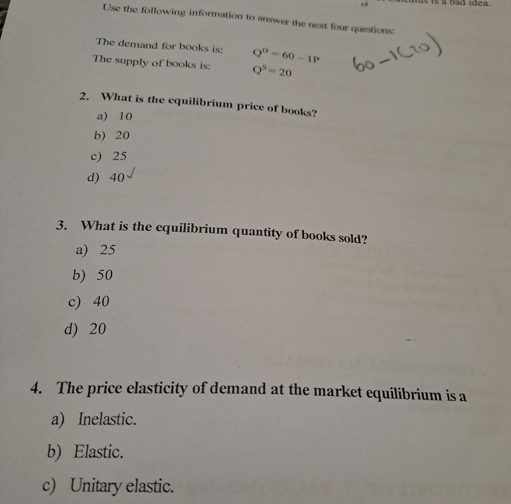 Solved Use the following information to answer the next four | Chegg.com