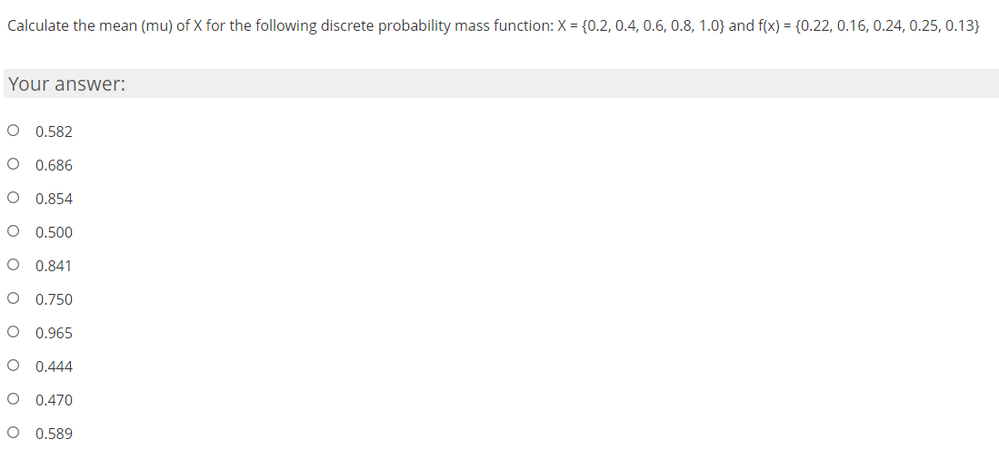 Solved Calculate the mean (mu) of X for the following | Chegg.com