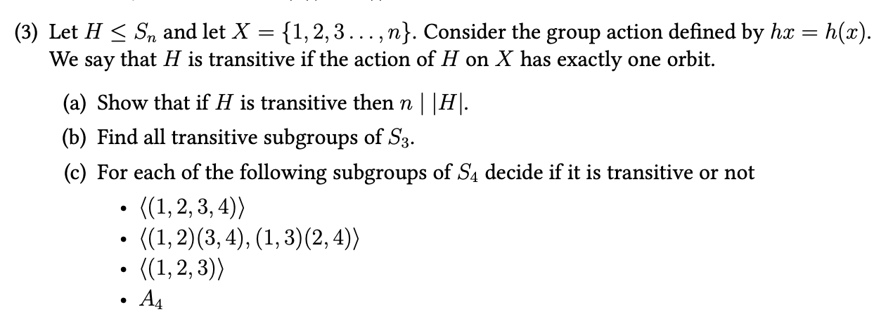 Solved (3) Let H≤Sn and let X={1,2,3…,n}. Consider the group | Chegg.com