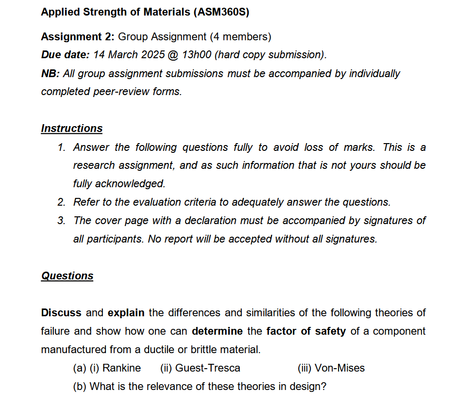 Solved Applied Strength of Materials (ASM360S) ﻿Assignment | Chegg.com