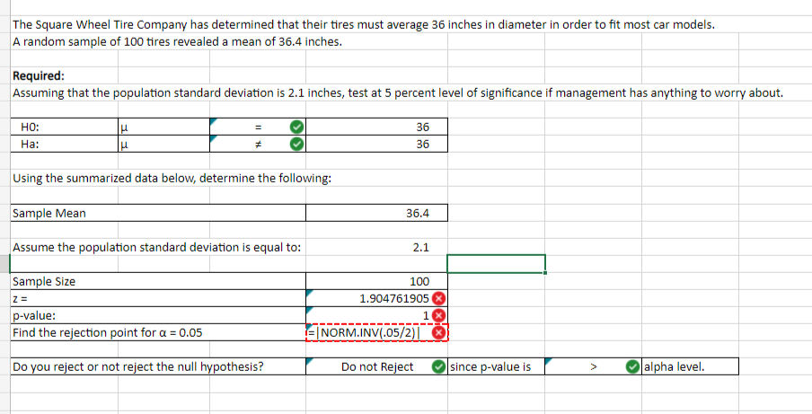 Solved Provide excel formulas for z=, p-value:, and | Chegg.com