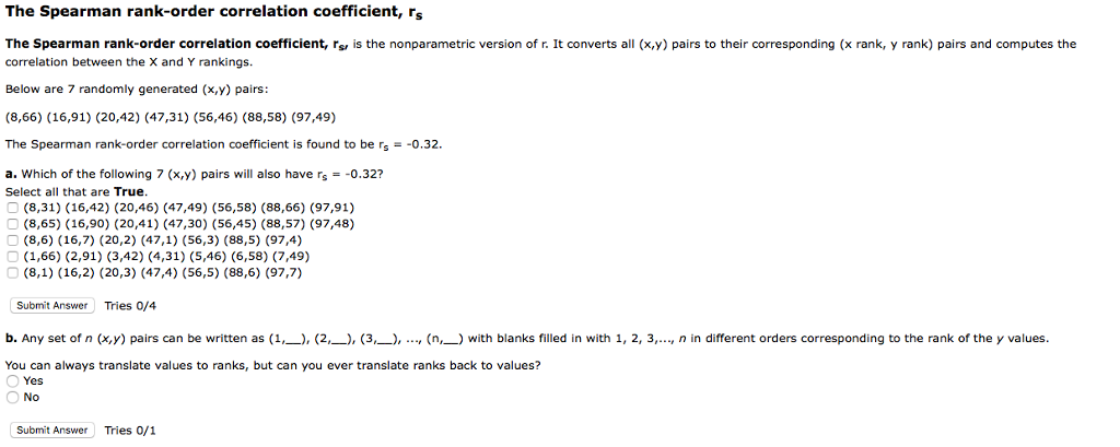 Solved The Spearman rank-order correlation coefficient, rs | Chegg.com