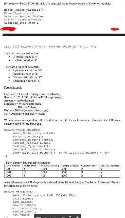 Solved (Procedure) The CUSTOMER table of a state electricity | Chegg.com