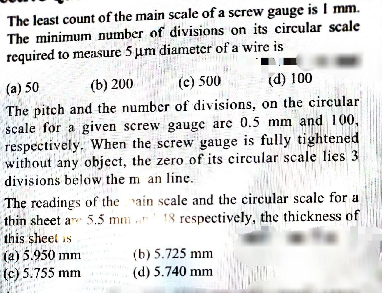Solved The least count of the main scale of a screw gauge is | Chegg.com