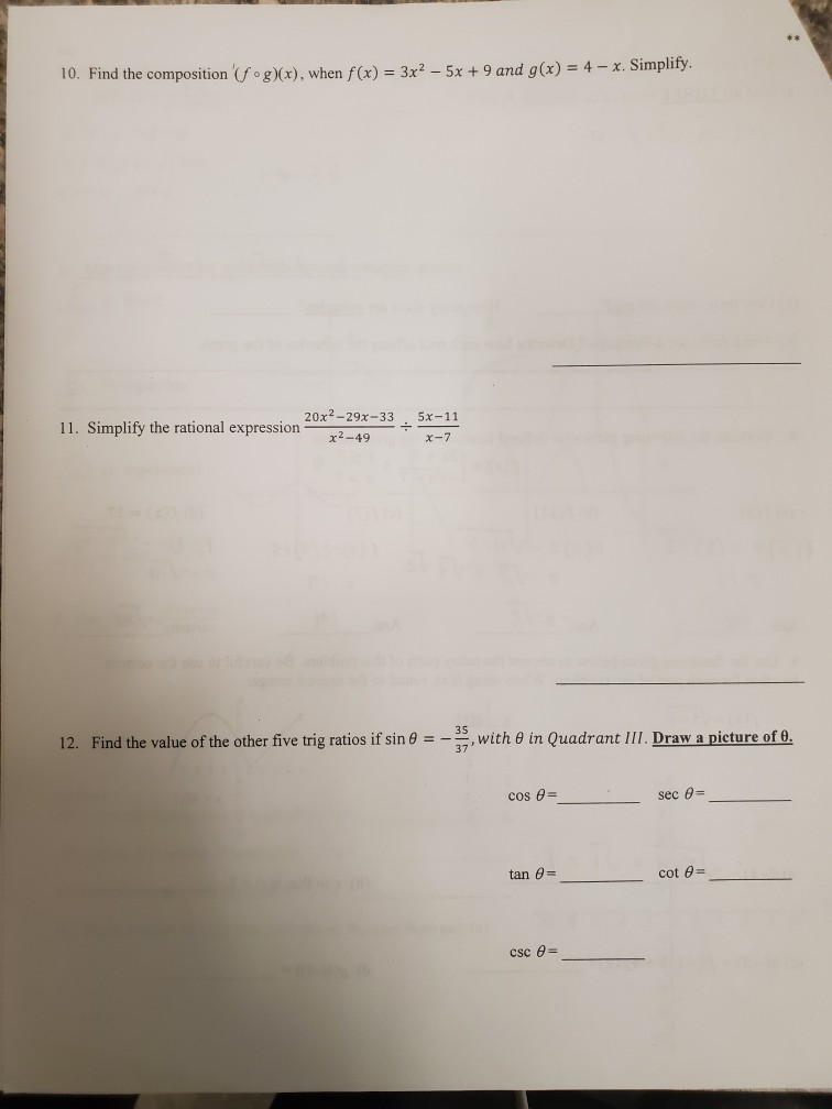 Solved 10. Find the composition fog)(x), when f(x) = 3x2 - | Chegg.com