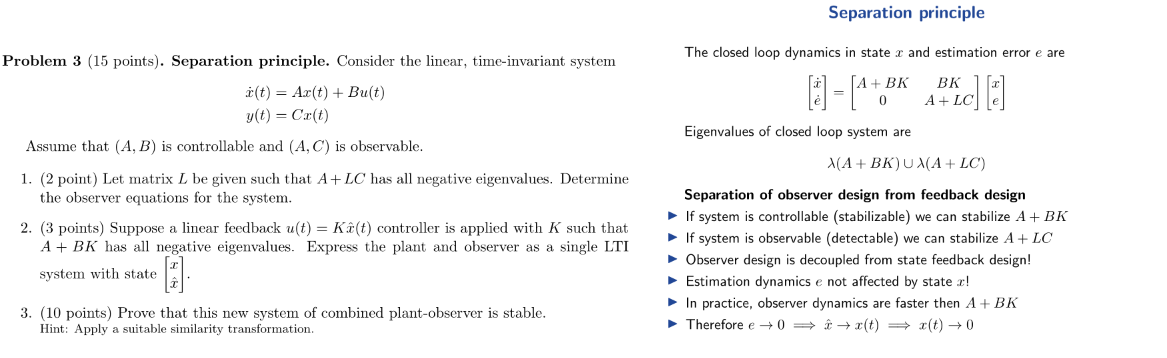 Separation principle Problem 3 (15 points). | Chegg.com