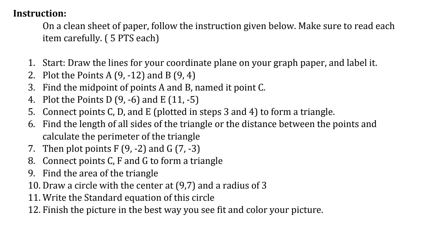 Solved Instruction: On a clean sheet of paper, follow the | Chegg.com