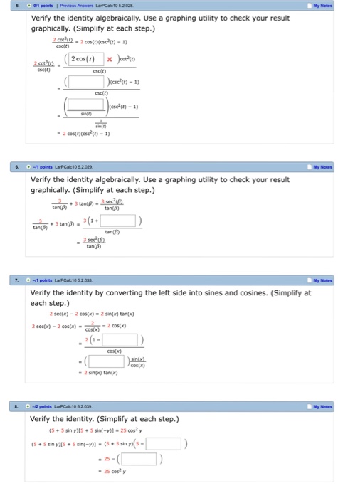 Solved Verify the identity algebraically. Use a graphing | Chegg.com