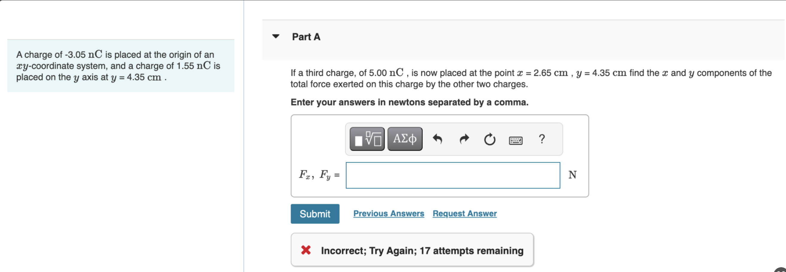 Solved A charge of -3.05 nC is ﻿placed at ﻿the origin | Chegg.com