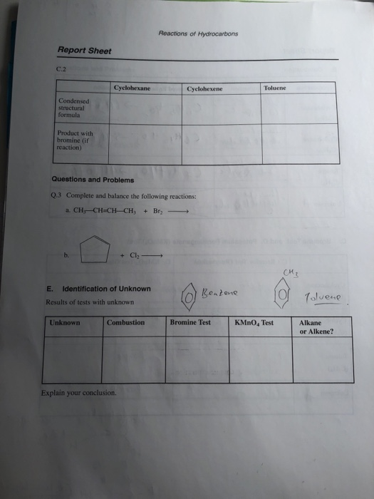 Solved Reactions of Hydrocarbons Report Sheet C.2 | Chegg.com