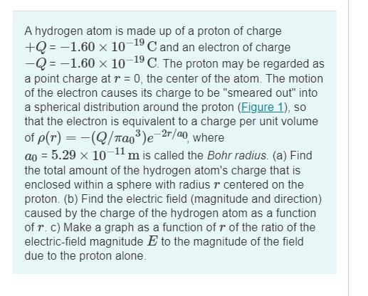 Solved A hydrogen atom is made up of a proton of charge | Chegg.com
