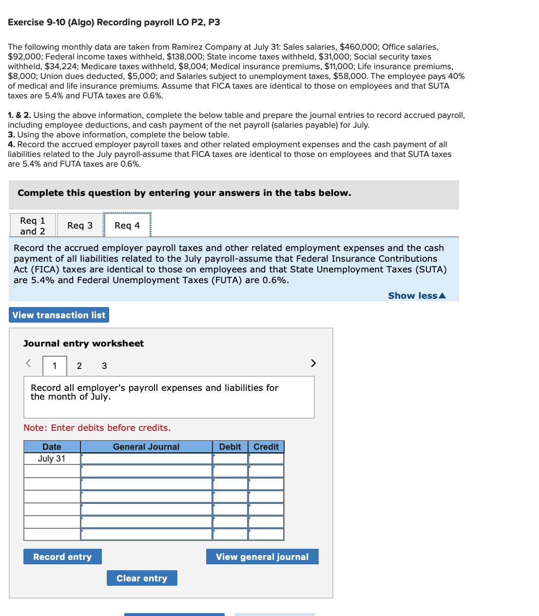 Solved Exercise 9-10 (Algo) Recording payroll LO P2, P3 The | Chegg.com