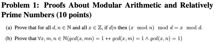Solved Problem 1: Proofs About Modular Arithmetic and | Chegg.com