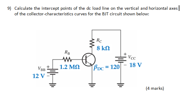 Solved 9) Calculate the intercept points of the dc load line | Chegg.com