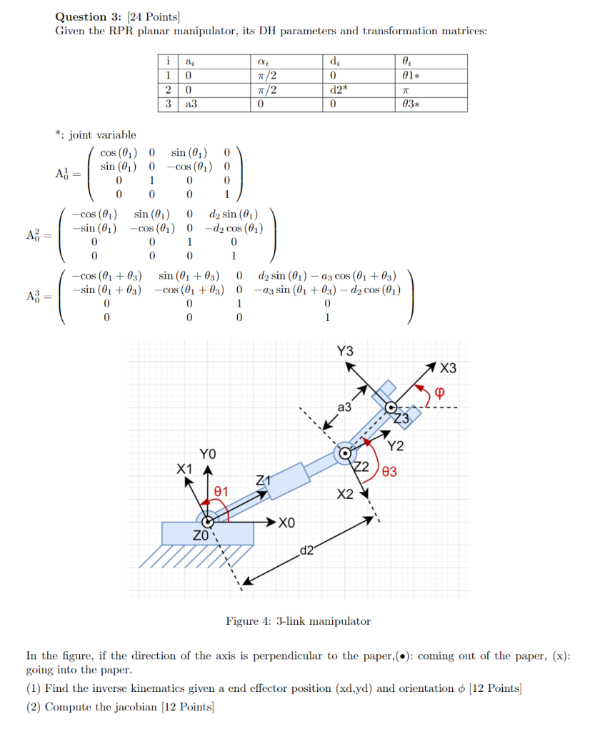 Question 3: (24 Points) Given the RPR planar | Chegg.com