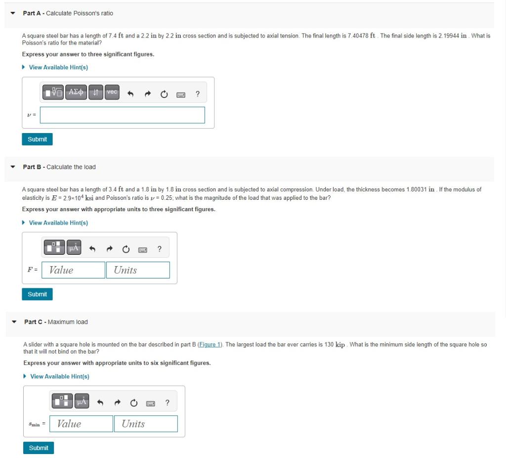 Solved Learning Goal: To use Poisson's ratio and Hooke's law | Chegg.com