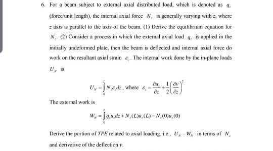 Solved 6. For a beam subject to external axial distributed | Chegg.com