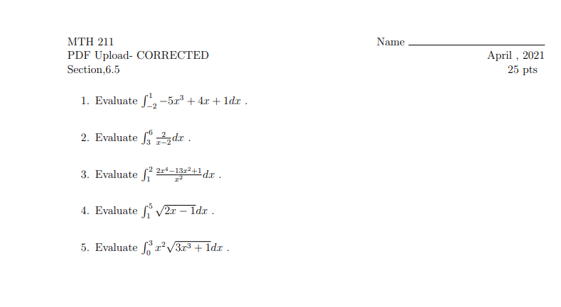 Solved MTH 211 PDF Upload- CORRECTED Section, 6.5 Name | Chegg.com