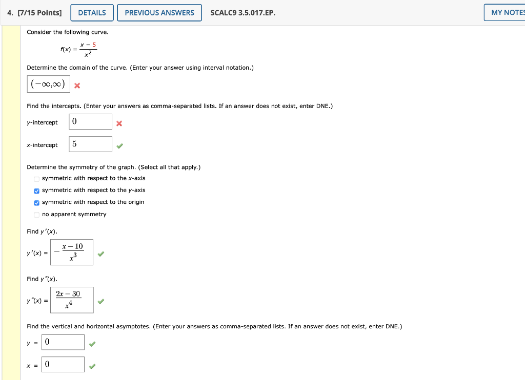 Solved 4. [7/15 Points] DETAILS PREVIOUS ANSWERS SCALC9 | Chegg.com