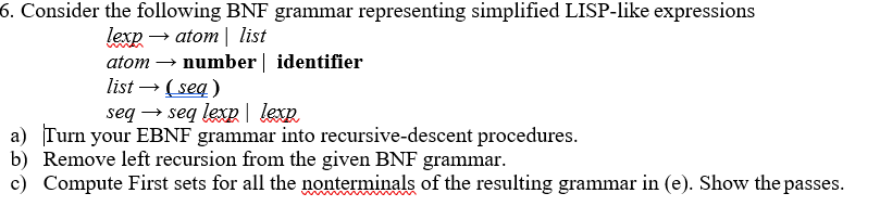 6. Consider the following BNF grammar representing | Chegg.com