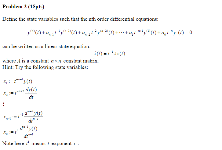 Define the state variables such that the nth order | Chegg.com