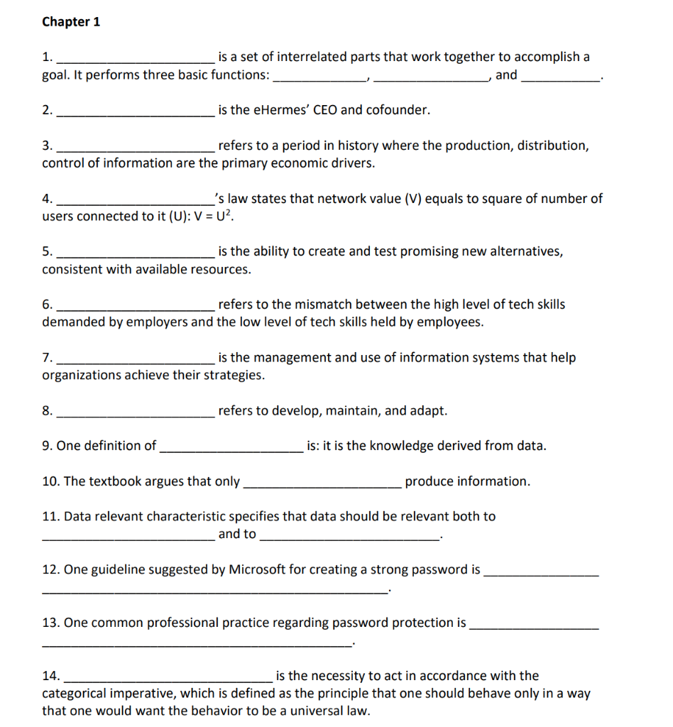 Solved 1. is a set of interrelated parts that work together | Chegg.com