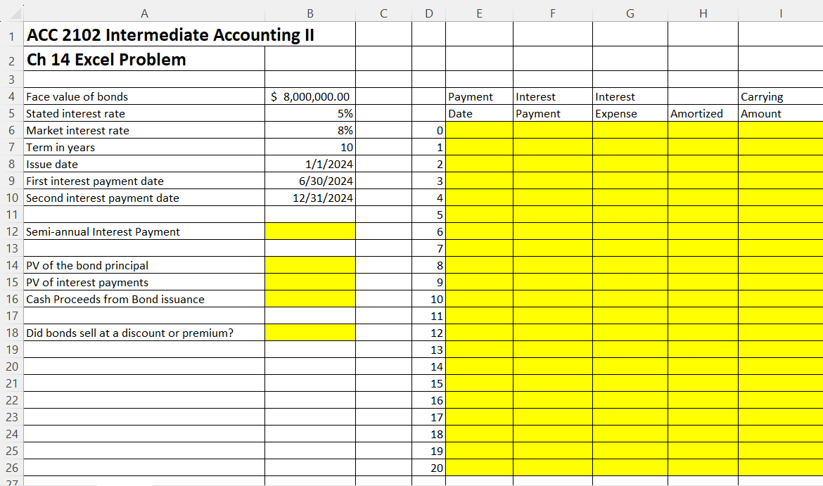Solved 1. In cell B12, input a formula to calculate the | Chegg.com