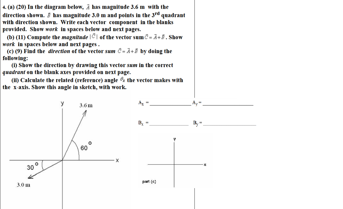 Solved (a) (20) ﻿In the diagram below, vec(A) ﻿has magnitude | Chegg.com
