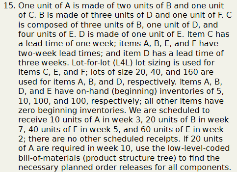 Solved 5. One unit of A is made of two units of B and one | Chegg.com