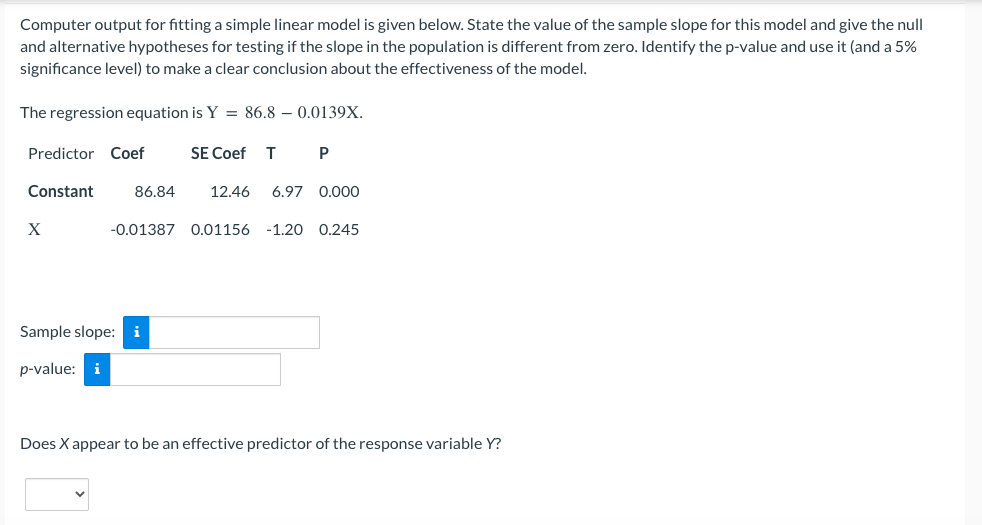 Solved Computer Output For Fitting A Simple Linear Model Is 