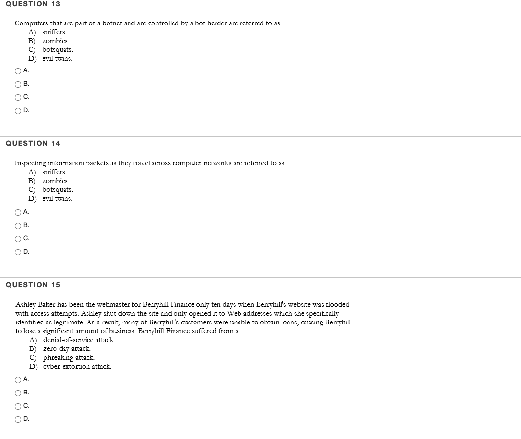 Solved QUESTION 13 Computers that are part of a botnet and | Chegg.com