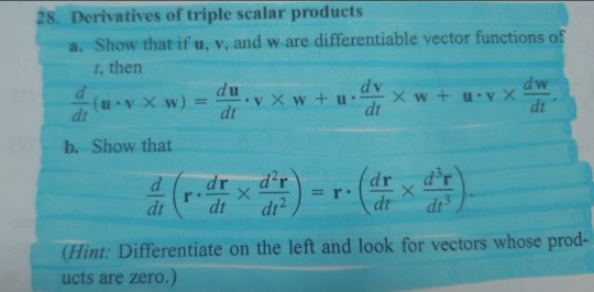 Solved 28. Derivatives of triple scalar products a. Show | Chegg.com