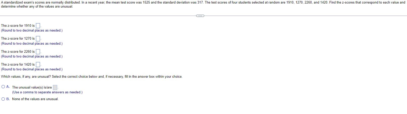 Solved determine whether any of the values are unusual. The | Chegg.com