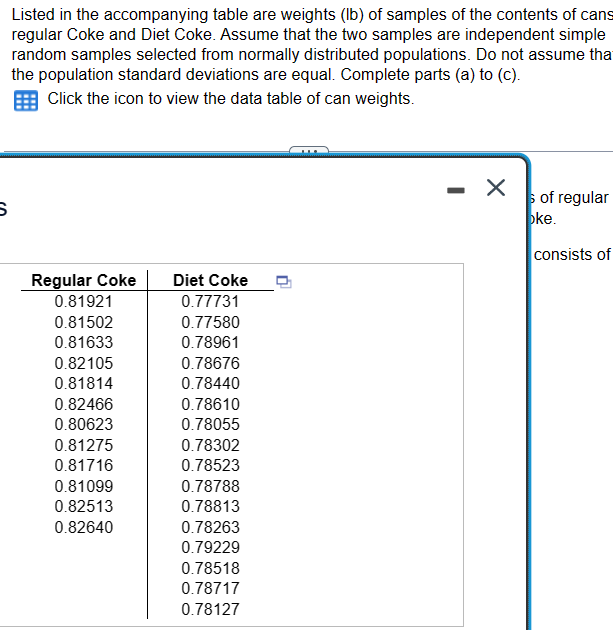 Solved Listed in the accompanying table are weights (lb) of | Chegg.com
