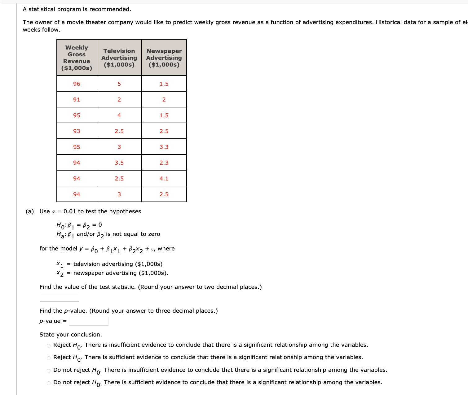 Solved A statistical program is recommended.The owner of a | Chegg.com