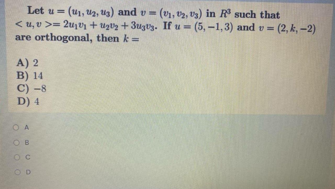 Solved Let u= (U1, U2, U3) and v = (v1, V2, V3) in Rº such | Chegg.com