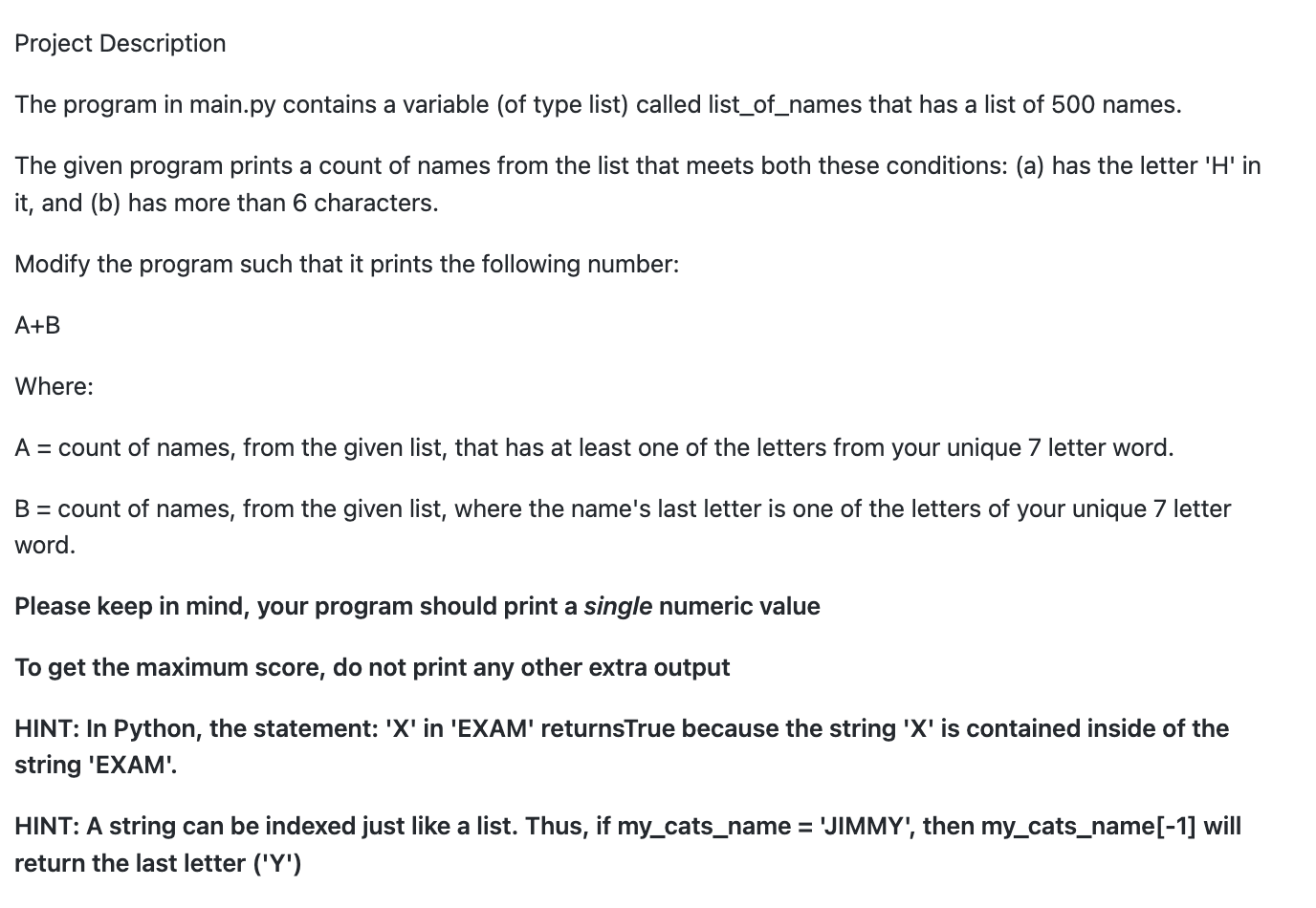 Solved Project Description The program in main.py contains a | Chegg.com