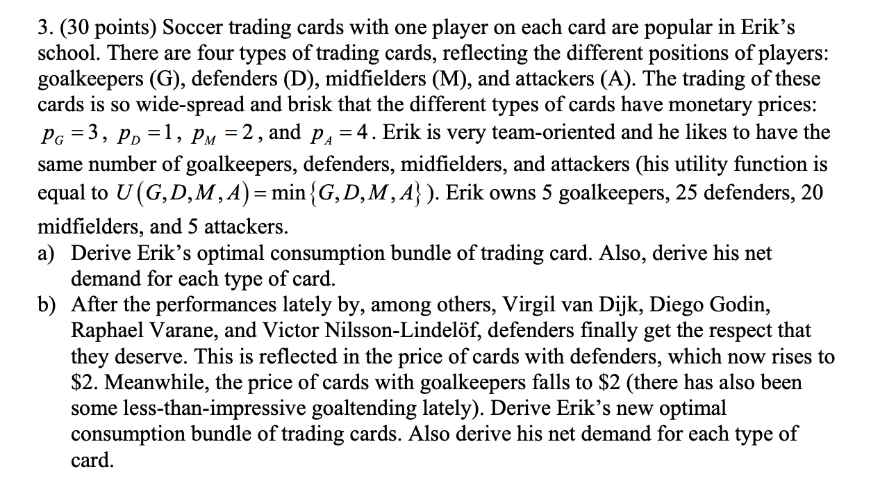Solved 3. (30 points) Soccer trading cards with one player | Chegg.com