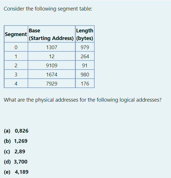 Solved Consider the following segment table: Base Segment | Chegg.com