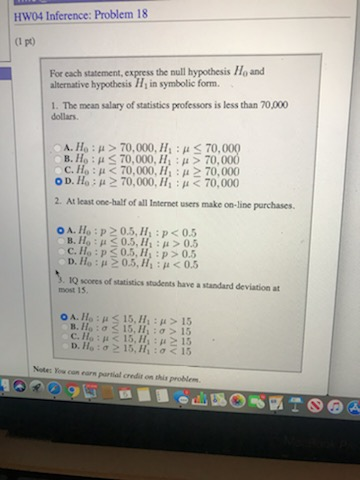 Solved HW04 Inference: Problem 18 (1 pt) For each statement, | Chegg.com