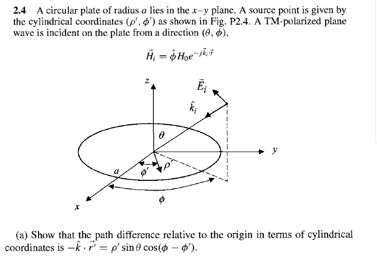 Solved 2.4 A circular plate of radius a lies in the x−y | Chegg.com