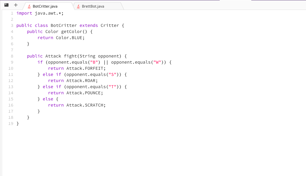 Solved BrettBot Critter Define a Critter class named | Chegg.com
