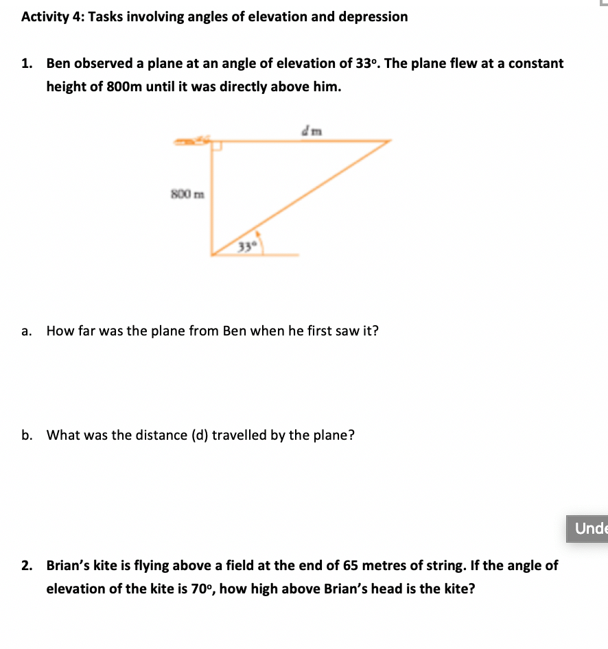 Solved Activity 4: Tasks involving angles of elevation and | Chegg.com