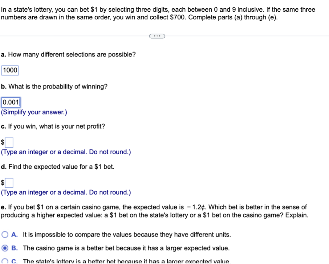 Solved In a state's lottery, you can bet $1 by selecting | Chegg.com