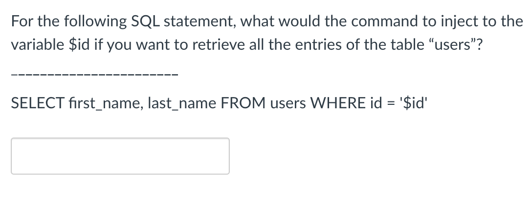Solved For the following SQL statement, what would the | Chegg.com