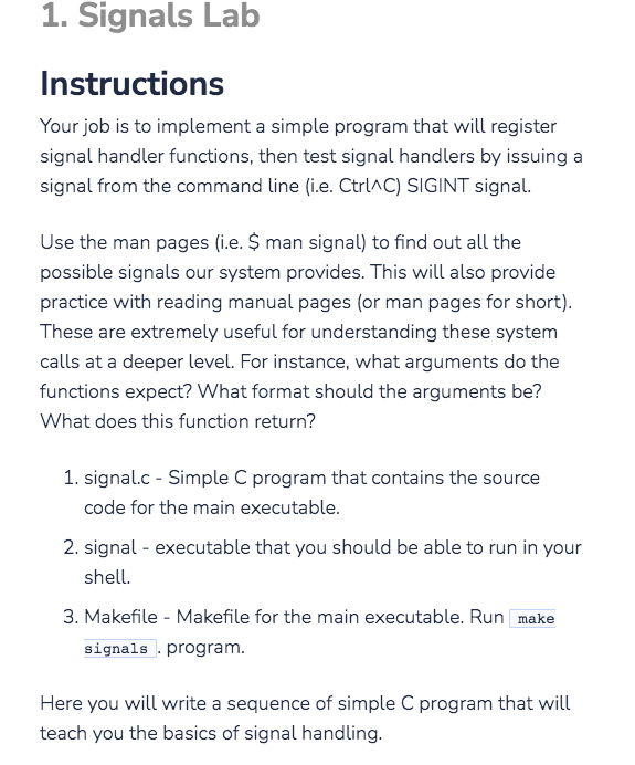 Solved 1. Signals Lab Instructions Your job is to implement | Chegg.com