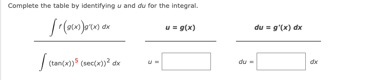 Solved Complete the table by identifying u and du for the | Chegg.com
