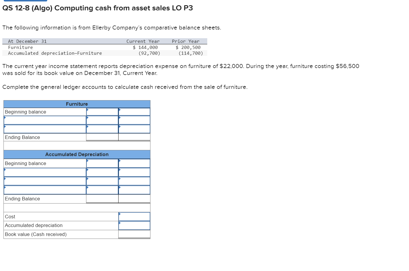 Solved QS 12-8 (Algo) Computing cash from asset sales LO P3 | Chegg.com